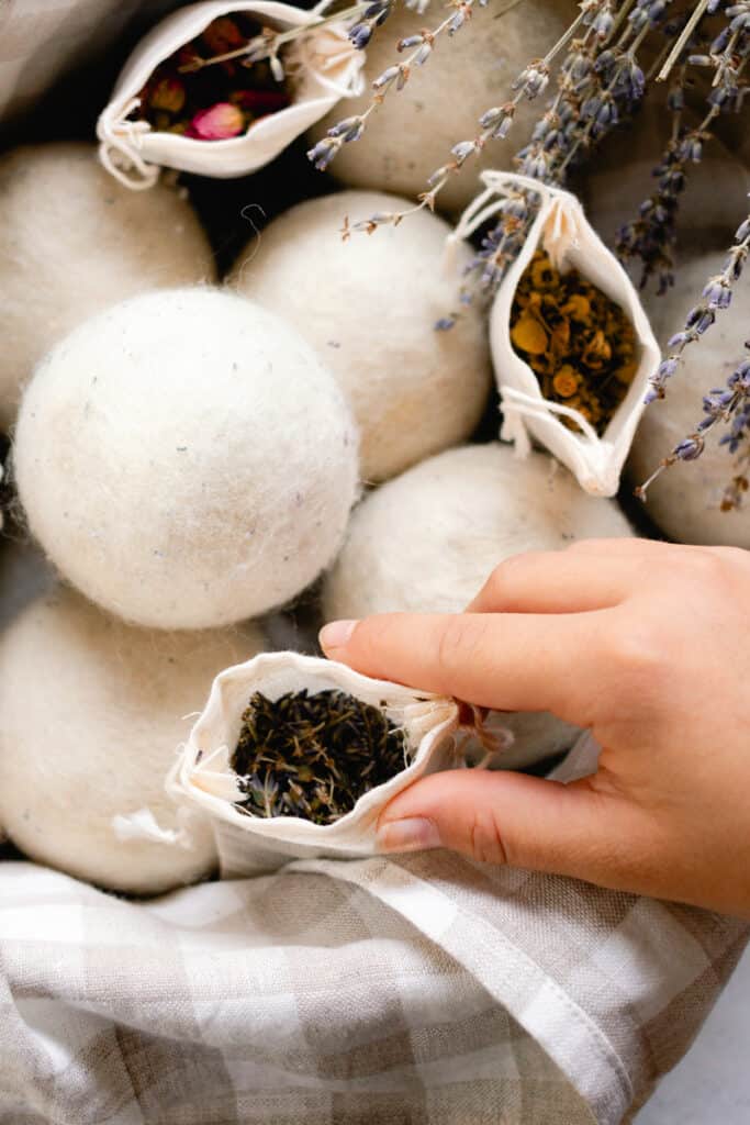 How to Scent Wool Dryer Balls with Dried Herbs - Our Oily House